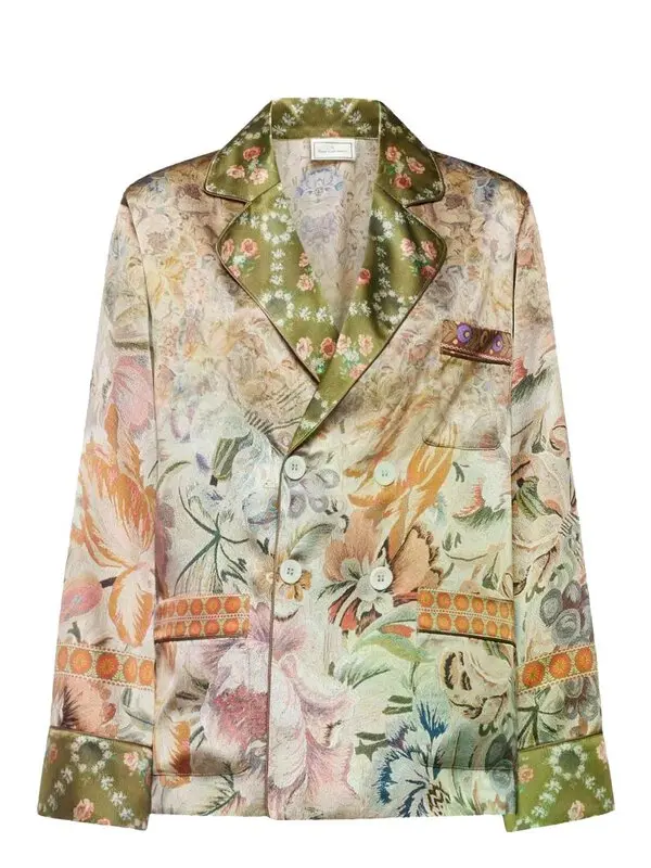 PIERRE-LOUIS MASCIA Floral-print Double-breasted Jacket - Neutrals