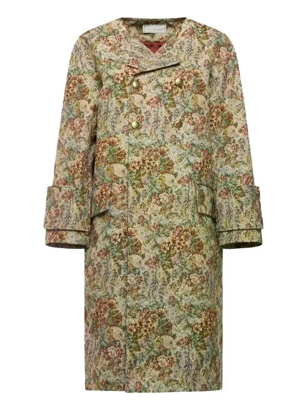 PIERRE-LOUIS MASCIA Floral-print Double-breasted Coat - Neutrals