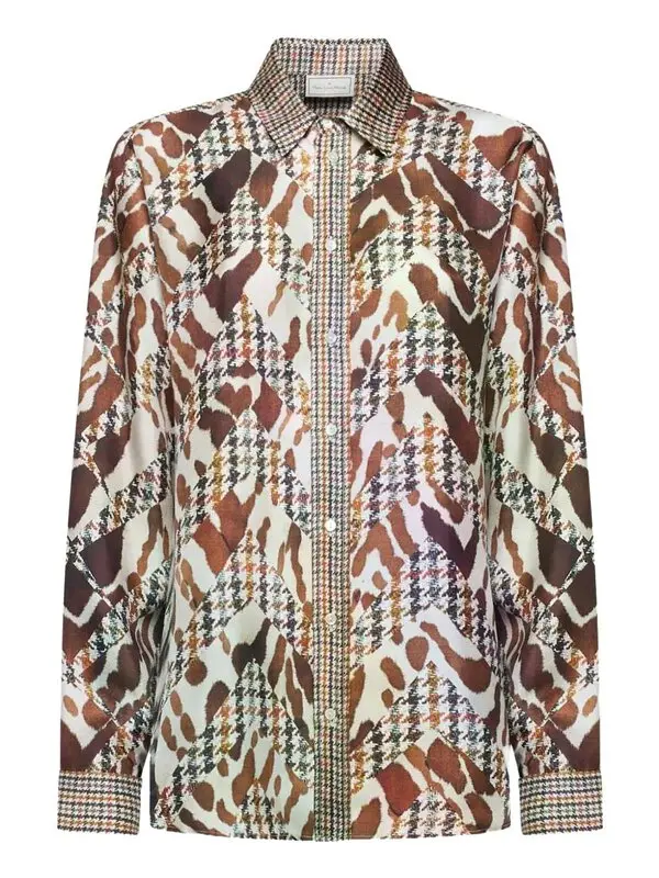 PIERRE-LOUIS MASCIA Houndstooth-print Silk Shirt - Neutrals
