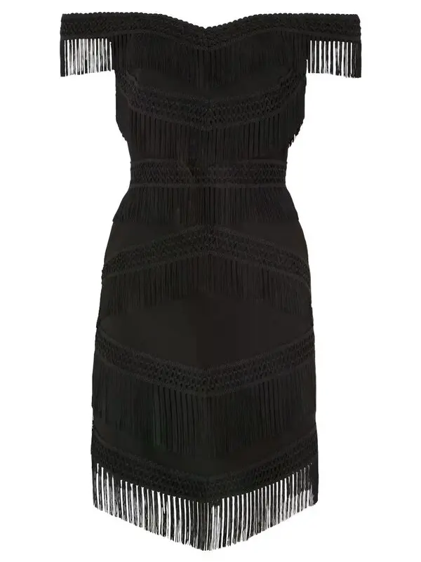 TEMPERLEY LONDON Fringed Off-shoulder Dress - Black