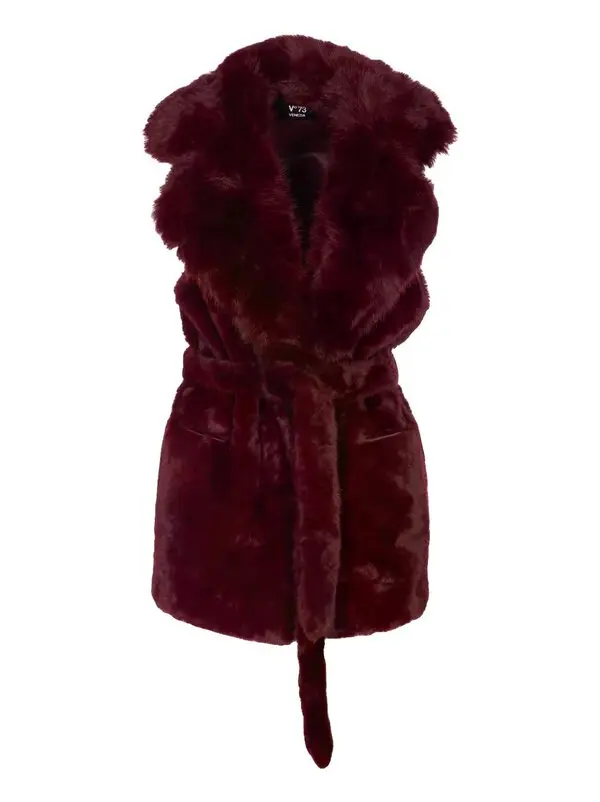 V°73 Belted Faux Fur Jacket - Red