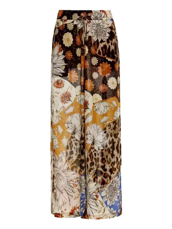 Agua Bendita Floral Leopard Print Wide-leg Trousers - Brown
