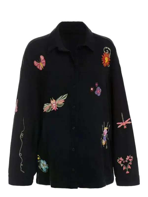 Agua Bendita Keishi Floral-embroidered Shirt - Black