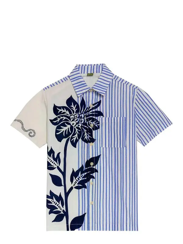 Agua Bendita Jack Floral-print Striped Shirt - Blue