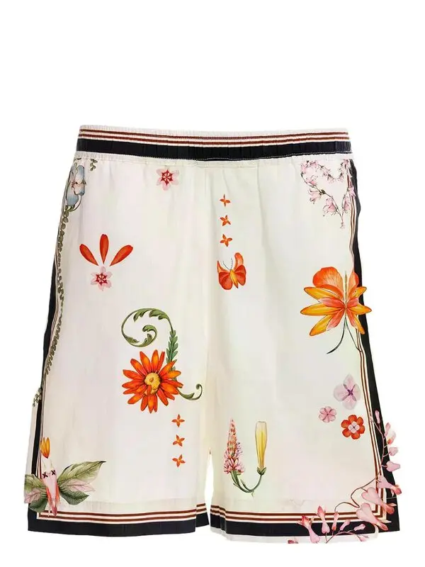 Agua Bendita Floral-print Side-stripe Shorts - Neutrals