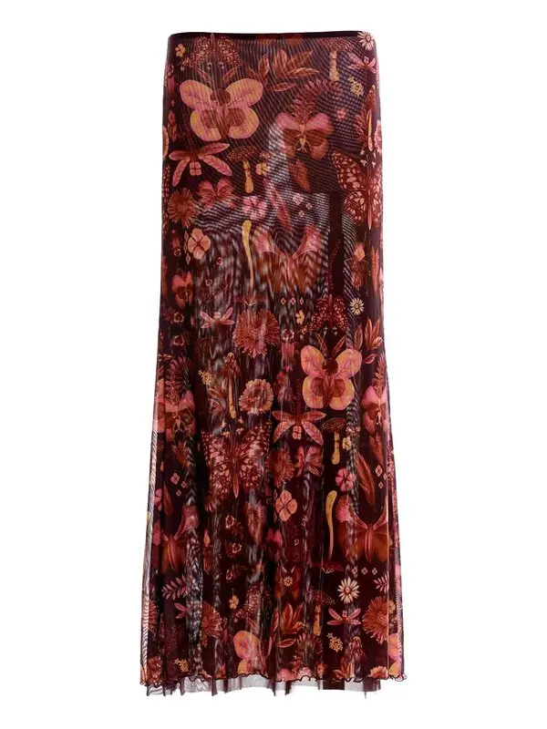 Agua Bendita Floral-print Maxi Skirt - Red