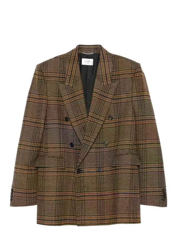 Saint Laurent Double-breasted Checked Blazer - Brown