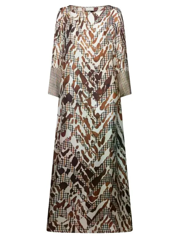 PIERRE-LOUIS MASCIA Houndstooth And Animal Print Maxi Dress - Neutrals