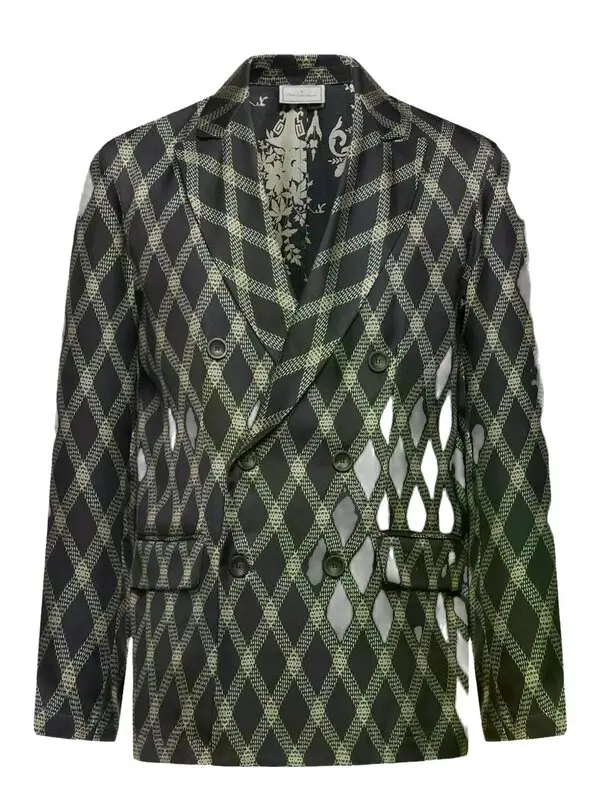 PIERRE-LOUIS MASCIA Diamond-pattern Double-breasted Jacket - Black