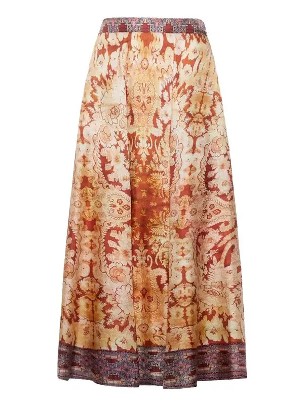 PIERRE-LOUIS MASCIA Silk Tapestry Print Pleated Skirt - Neutrals