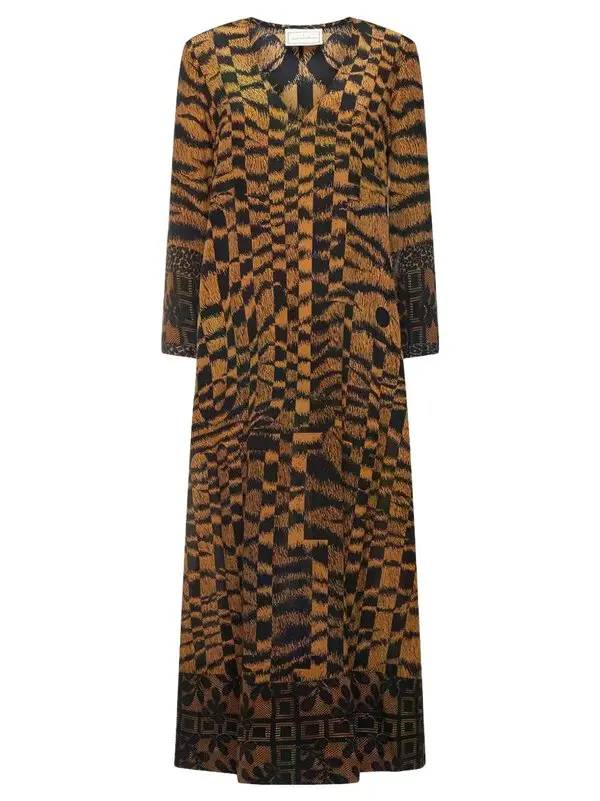 PIERRE-LOUIS MASCIA Abstract-print Maxi Dress - Brown