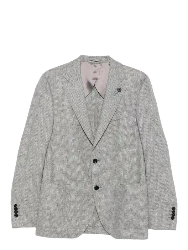 LARDINI Herringbone Button Jacket - Grey