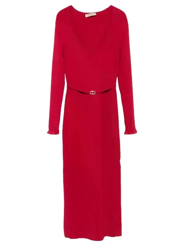 TWINSET Ribbed-knit Belted Dress - Red