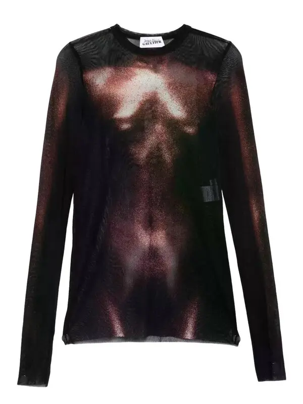 Jean Paul Gaultier Body-print Mesh Top - Brown