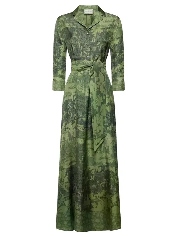 PIERRE-LOUIS MASCIA Landscape-print Maxi Shirt Dress - Green