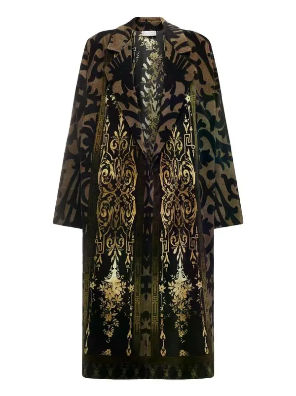 PIERRE-LOUIS MASCIA Damask-print Velvet Overcoat - Brown
