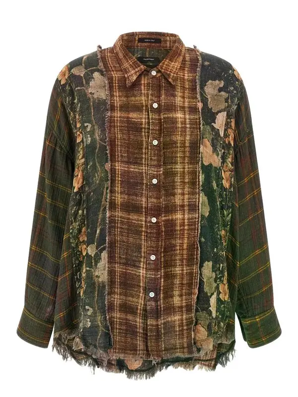 R13 Checked Frayed Shirt - Brown