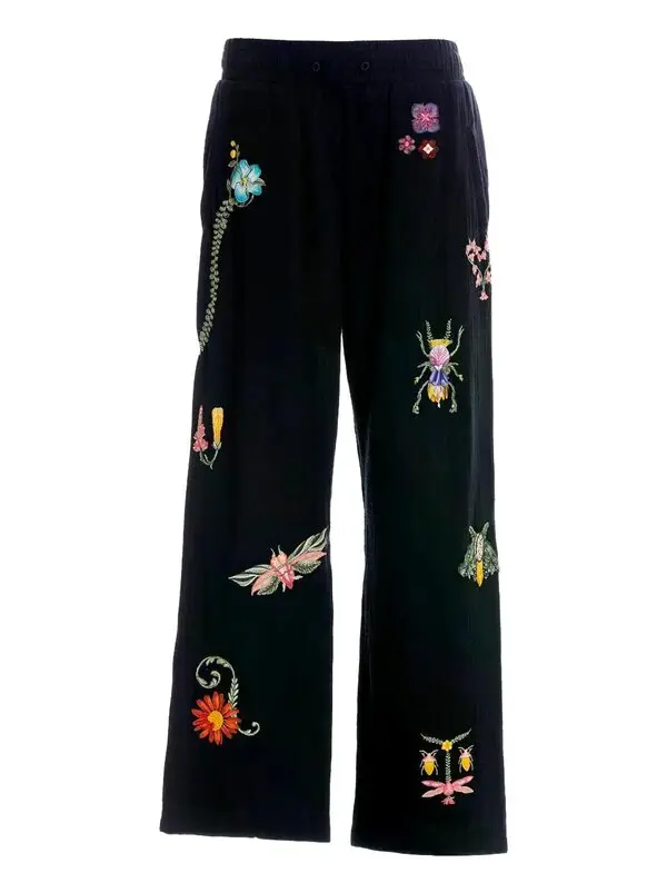 Agua Bendita Embroidered Floral Insect Trousers - Black