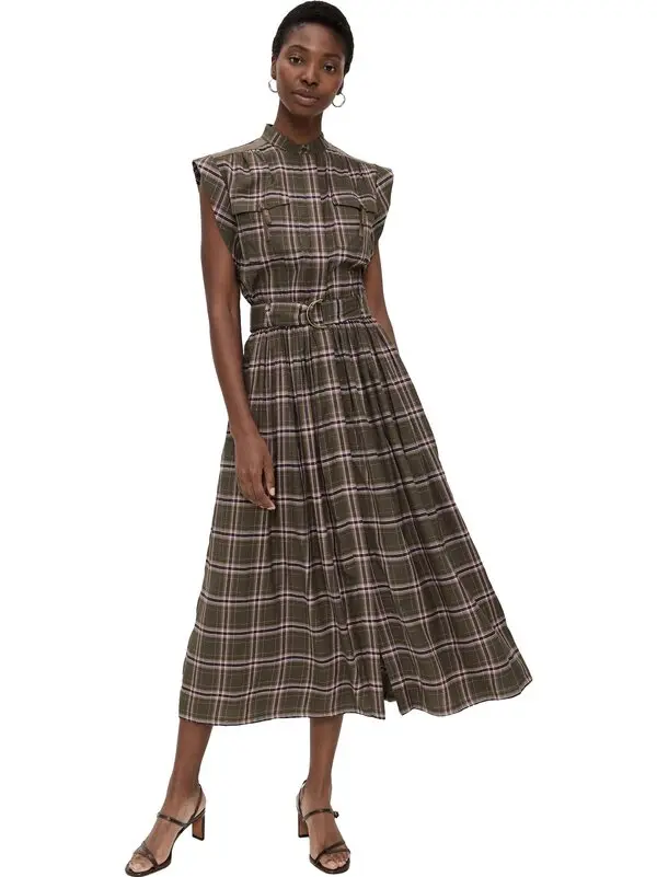 Ramy Brook Joe Midi Dress With Plaid Pattern - Deep Olive Plaid