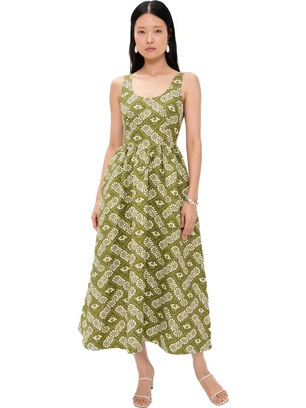 Hunter Bell Maddy Floral-embroidered Quilted Midi Dress - Legacy Jacquard Olive