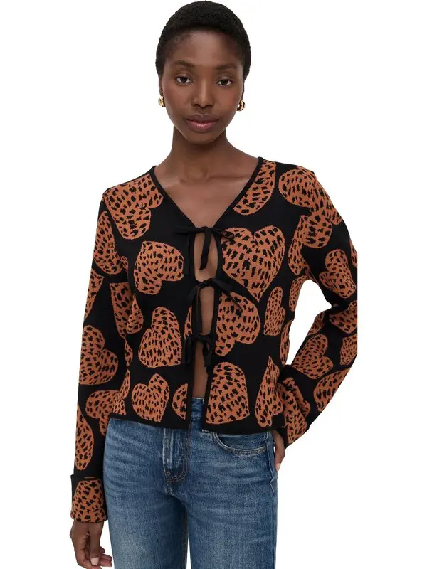 Farm Rio Leopard Hearts Knit Cardigan - Leopard Hearts Black