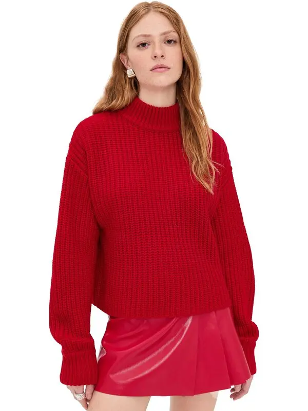 Good American Chunky Knit Mock Neck Sweater - Chili001