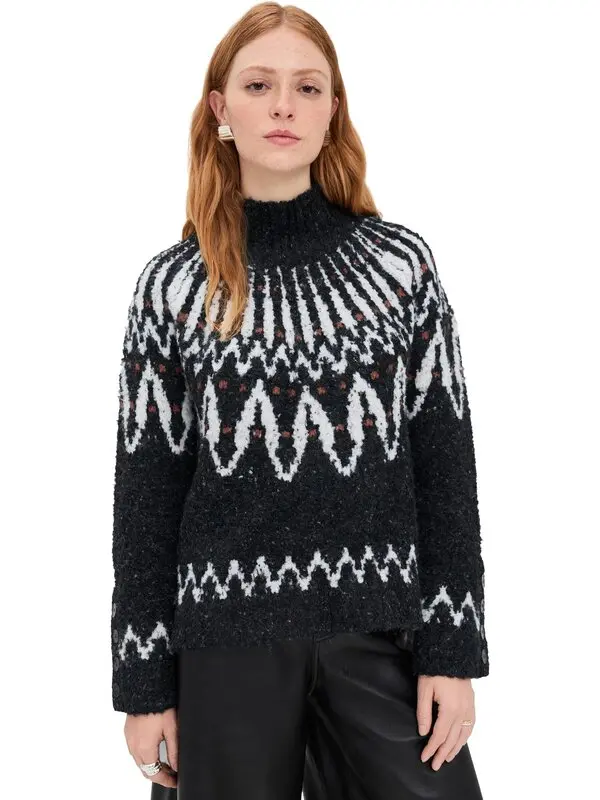 Saylor Vicki Boucle Fair Isle Sweater - Black