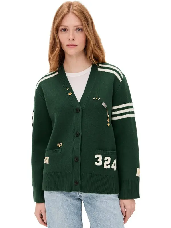 Sea Arther Varsity Knit Cardigan - Pine
