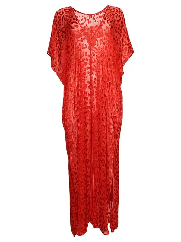 GRACE FAENA Leopard Burnout Kimono - Red