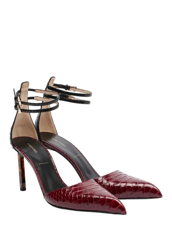 TOM FORD 90 Snake-effect Leather Pumps - Red