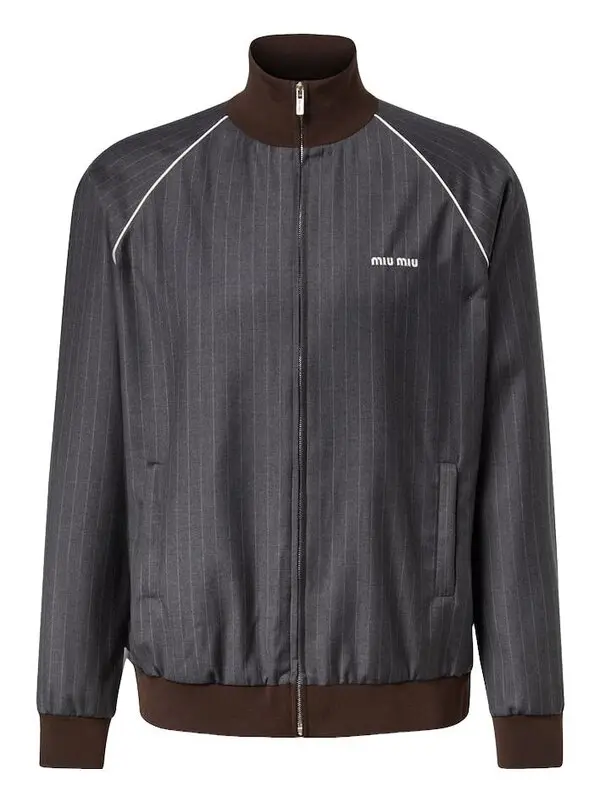 Miu Miu Logo Pinstripe Virgin Wool Track Jacket - Grey