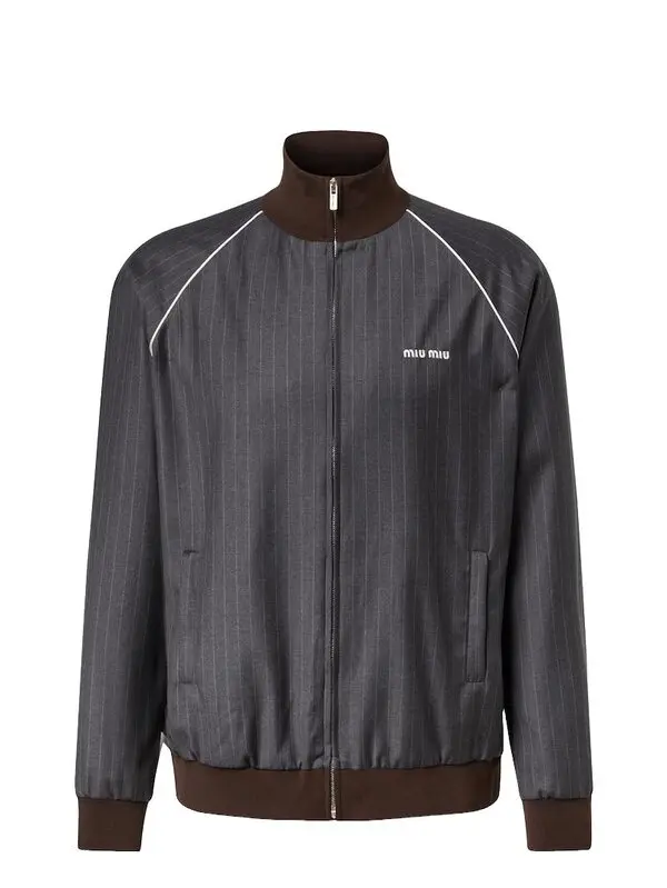 Miu Miu Logo Pinstripe Virgin Wool Track Jacket - Grey