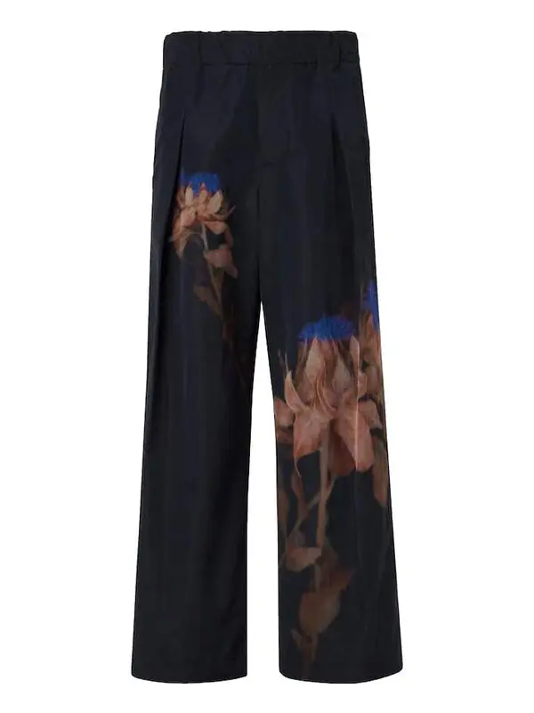 Dries Van Noten Pilan Floral Wool-blend Taffeta Wide-leg Pants - Black