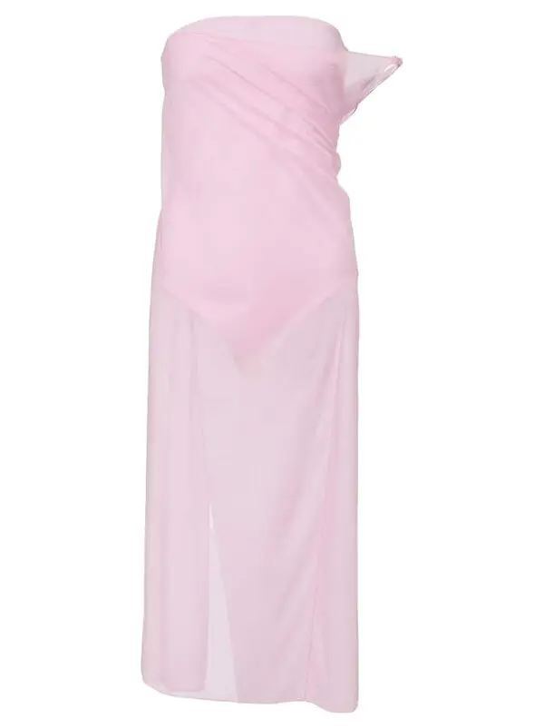 COURREGES Courrèges Draped Sheer Jersey Crêpe Midi Dress - Pink