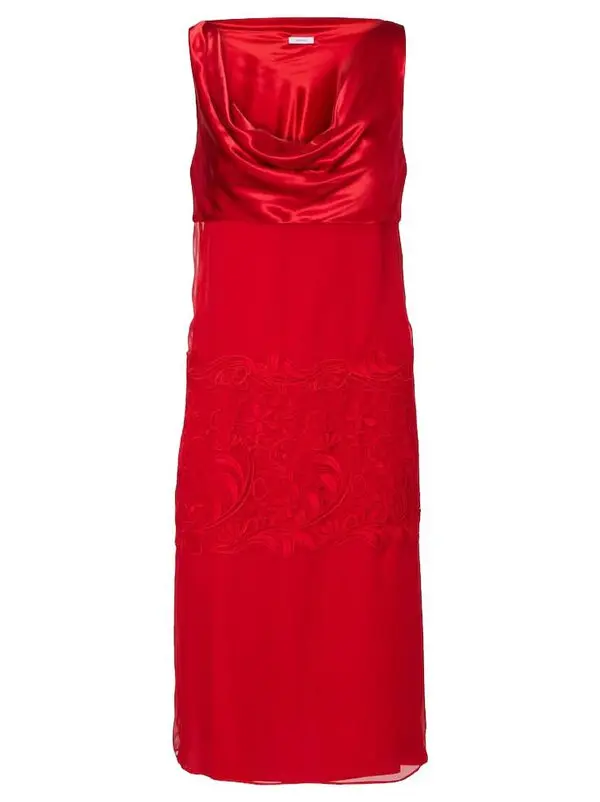 FERRAGAMO Draped Silk Midi Dress - Red