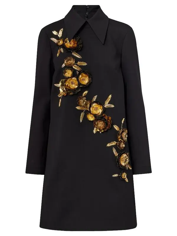 Carolina Herrera Embellished Wool-blend Shift Dress - Black