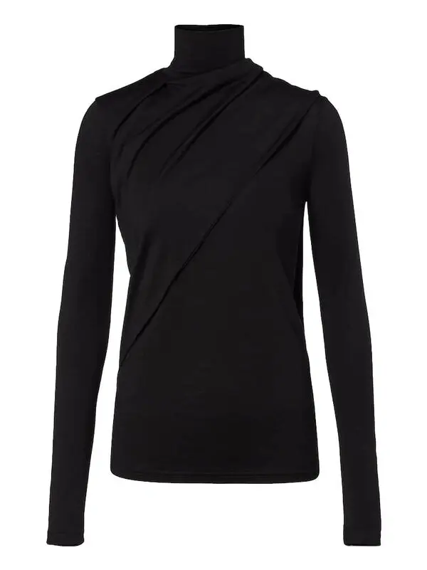 RÓHE Scarf-detail Wool Jersey Top - Black