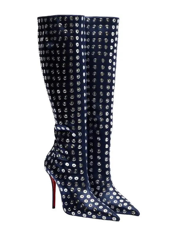 CHRISTIAN LOUBOUTIN Miss Z 100 Embellished Knee-high Boots - Blue