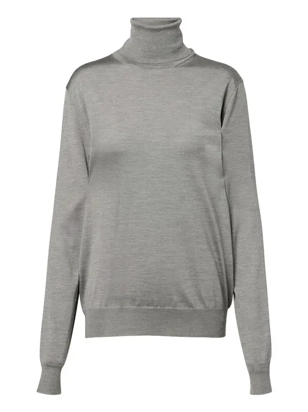 THE ROW Liwen Silk Turtleneck Top - Grey