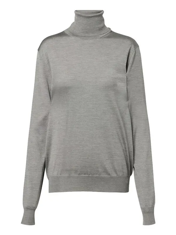 THE ROW Liwen Silk Turtleneck Top - Grey