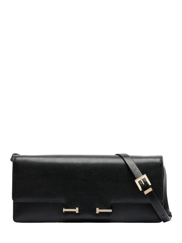 TOM FORD Double T Leather Shoulder Bag - Black