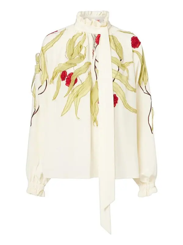 La DoubleJ Cerere Embroidered Silk Blouse - White