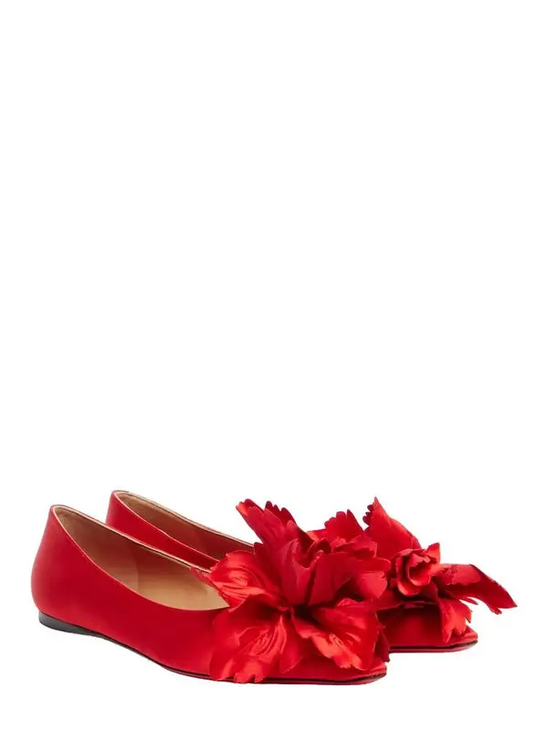 FERRAGAMO Floral-appliqué Satin Ballet Flats - Red