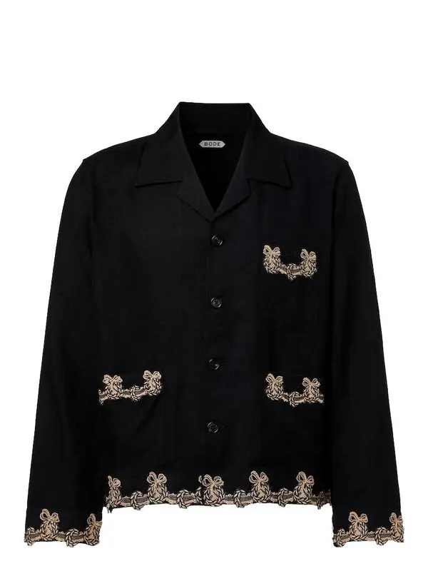 BODE Laurelist Wool Flannel Overshirt - Black