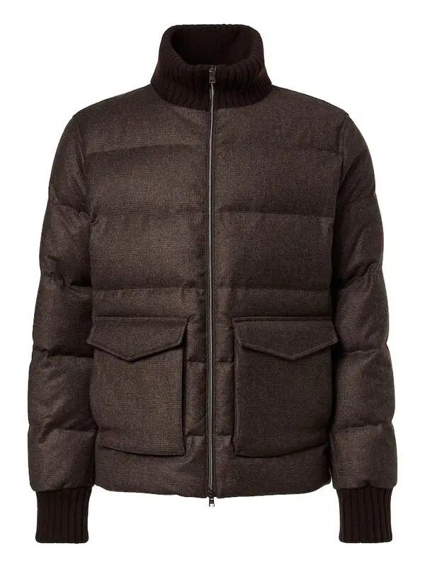 Herno Checked Wool And Cashmere Down Jacket - Brown