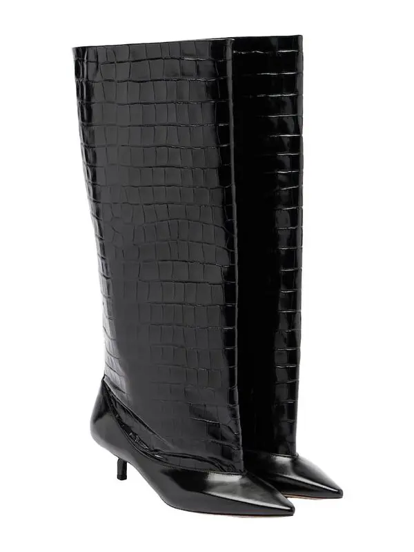 Jacquemus Tourni Croc-effect Leather Knee-high Boots - Black