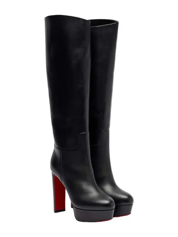 CHRISTIAN LOUBOUTIN Loo 130 Leather Platform Knee-high Boots - Black