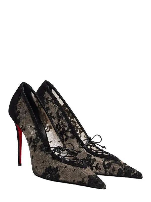 CHRISTIAN LOUBOUTIN Km Lace 100 Suede-trimmed Pumps - Black