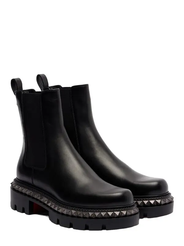 CHRISTIAN LOUBOUTIN St Emilia Embellished Leather Ankle Boots - Black