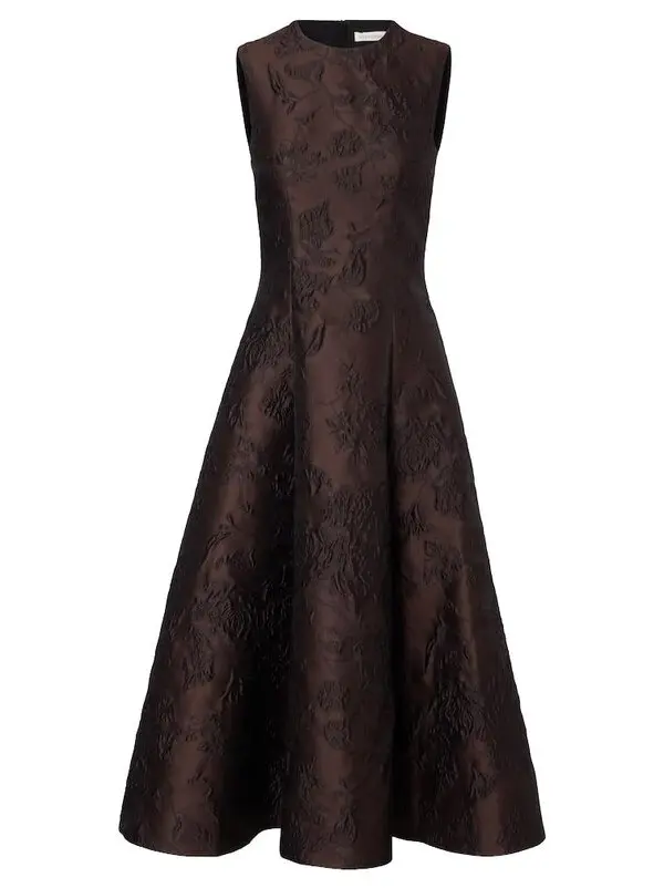 EMILIA WICKSTEAD Flared Embroidered Midi Dress - Brown